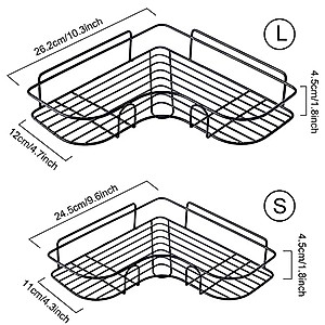 HengLiSam 2Pack Corner Shower Caddy Shelf, Wall Mounted Shower Bathroom Shelf with 4 Pack Adhesives, Storage Organizer for Bathroom, Kitchen, Laundry, Only for 90 Degrees Right Angle (Black)