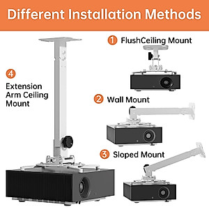 JOY worker Universal Projector Ceiling Mount Bracket Holder Fits Flat or Sloped Ceiling, Full Motion Projector Mount with Extending Arms for Home and Office, White