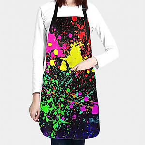 Kawani Artist Painting Art Aprons for Women Men Black Abstract Paint Splash Spatter Smocks With 2 Pockets Woman Waterproof Apron Barber Chef Cooking Grilling Kitchen Accessories Pinafore 28x33 In