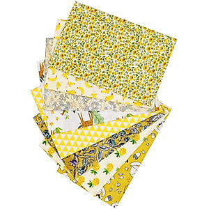 Cartisanat Fat Quarters Fabric Bundles, 8 Pcs (20in x 20in / 50cm x 50cm) Sewing Patterns Quarter Precut Fabrics for Quilting Squares Sheets TOP Cotton Bundle Patchwork DIY Crafting Yellow Floral