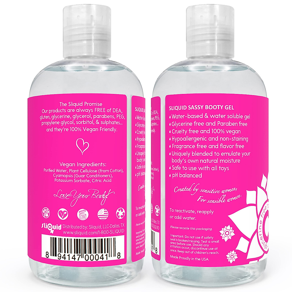 Sliquid Sassy Water-Based Lube - Thick, Long-Lasting Gel, Natural Lube for Women/Men/Couples, Unscented, 8.5 Fl Oz