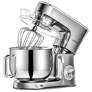 COOKLEE Stand Mixer, 9.5 Qt. 660W 10-Speed Electric Kitchen Mixer with Dishwasher-Safe Dough Hooks, Flat Beaters, Wire Whip & Pouring Shield Attachments for Most Home Cooks, SM-1551, Silver