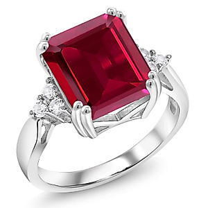 Gem Stone King 925 Sterling Silver 12X10MM Emerald Cut Gemstone Birthstone Engagement Ring | Wedding Anniversary Promise Ring For Women | Available In Size 5, 6, 7, 8, 9