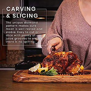 Large Acacia Wood Cutting Board for Kitchen, carved design Board - Juice Groove, Reversible Butcher Block - Meat and Veggies, decorative serving tray (Carving Cutting Board)