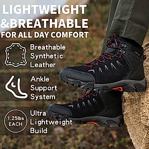 SHULOOK Men's Waterproof Hiking Boots Non-Slip Lightweight Outdoor Mid Top Ankle Boot Breathable Hiker Work Trekking Shoes