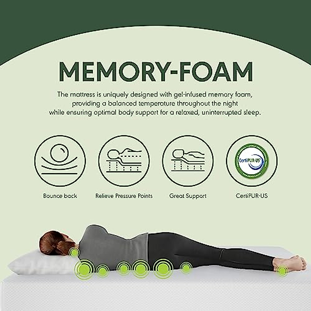 Furinno Tidur Cooling Gel Memory Foam Mattress, 8 Inch, Twin, White