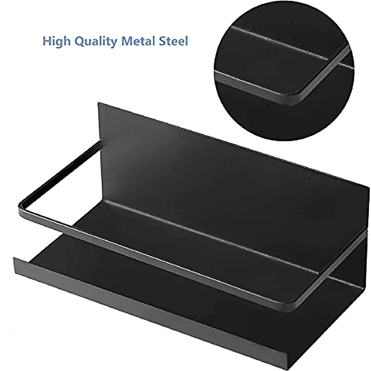 FEULAM Magnetic Spice Rack Organizer, Magnetic Shelf For Refrigerator, Magnetic Spice Rack For Refrigerator With 2 Hooks, Space Saving Magnetic Fridge Spice Rack Black