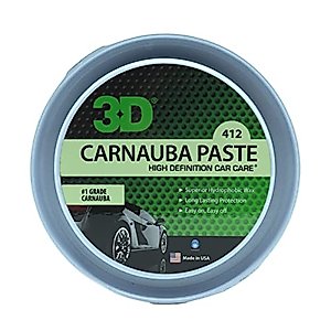 3D Carnauba Paste Wax - Deep Gloss Shine Car Wax - Hydrophobic Properties - Heavy Concentration for Longer Lasting Shine - Easy Application 11oz