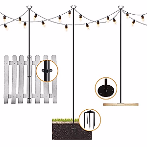 MARVOWARE 4Pcs String Light Poles for Outdoors Weather Resistant,Stainless Steel Tall,Christmas Decoration,Light Pole for House Garden Patio Wedding Cafe Party(No Light Bulb Included)