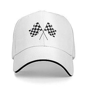 Waldeal Men's Baseball Caps Checkered Flags Race Car Flag Pole Adjustable Dad Hat White