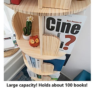 Rotating Bookshelf 360 Display 4 Tier Floor Standing Bookcase Storage Rack for Kids&Adults Solid Wood Bookshelf Organizer
