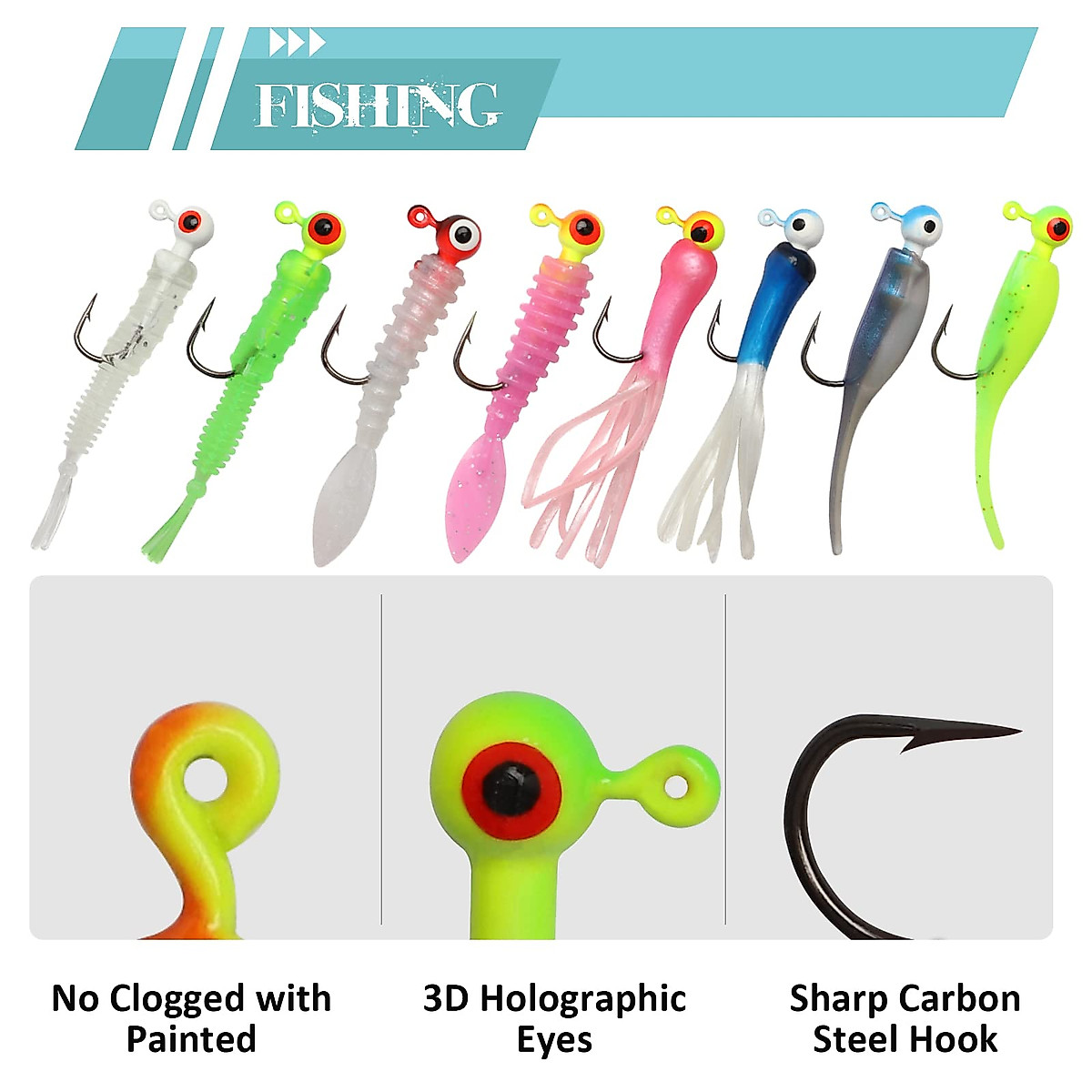 Dovesun 110pcs Crappie Lures with Jig Heads Hooks Kit- Soft Plastic Grubs-Tubes Bait 80Pcs 1/8 1/16 1/32 oz 30Pcs Crappie Jigs Fishing Lures Kit for Saltwater Freshwater Fishing