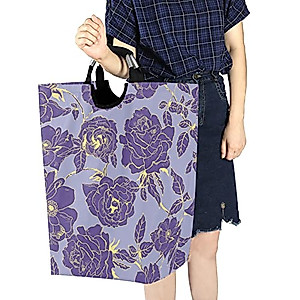 Kigai Purple Roses Laundry Basket Foldable Large Laundry Hamper Bucket with Handles Collapsible Nursery Storage Bin for Kids Clothes Toy