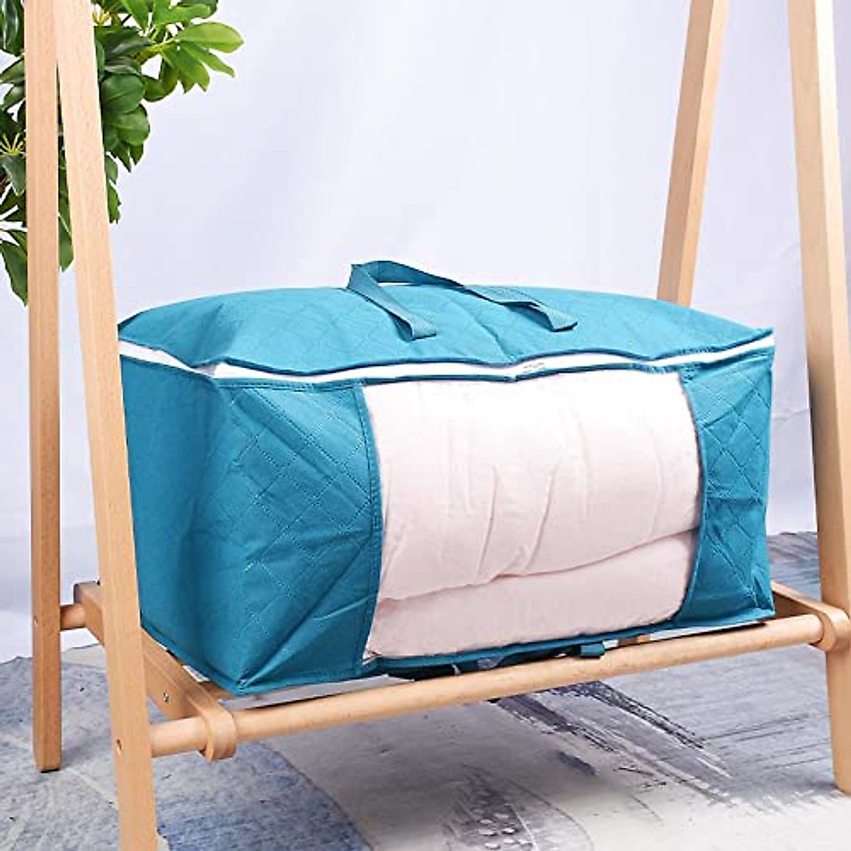 Fabric Organization and Storage Bins Containers Clothes Stackable Box with Handle Ziplock Lids Comforters Blanket Toy Bags Dorm Room College Essentials Under Bed Closet Bedroom 3 Pack, 81L, Blue