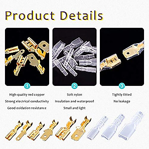 Swpeet 720Pcs Gold 2.8/4.8/6.3mm Male and Female Spade Quick Connectors Wire Crimp Terminal Block with Insulating Sleeve Assortment Kit Perfect for Electrical Wiring Car Audio Speaker