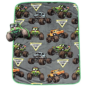 Jay Franco Monster Jam Grave Digger Nogginz Set - 40 x 50 Inch Lightweight Travel Throw Blanket & Pillow - Kids Super Soft 2 Piece Bedding Set