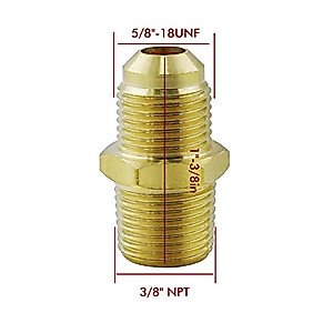 MENSI 2 Packs 3/8" Male Flare Thread (5/8"-18UNF) Convert to 3/8" Male NPT Thread Propane BBQ Grill Brass Union Adapter