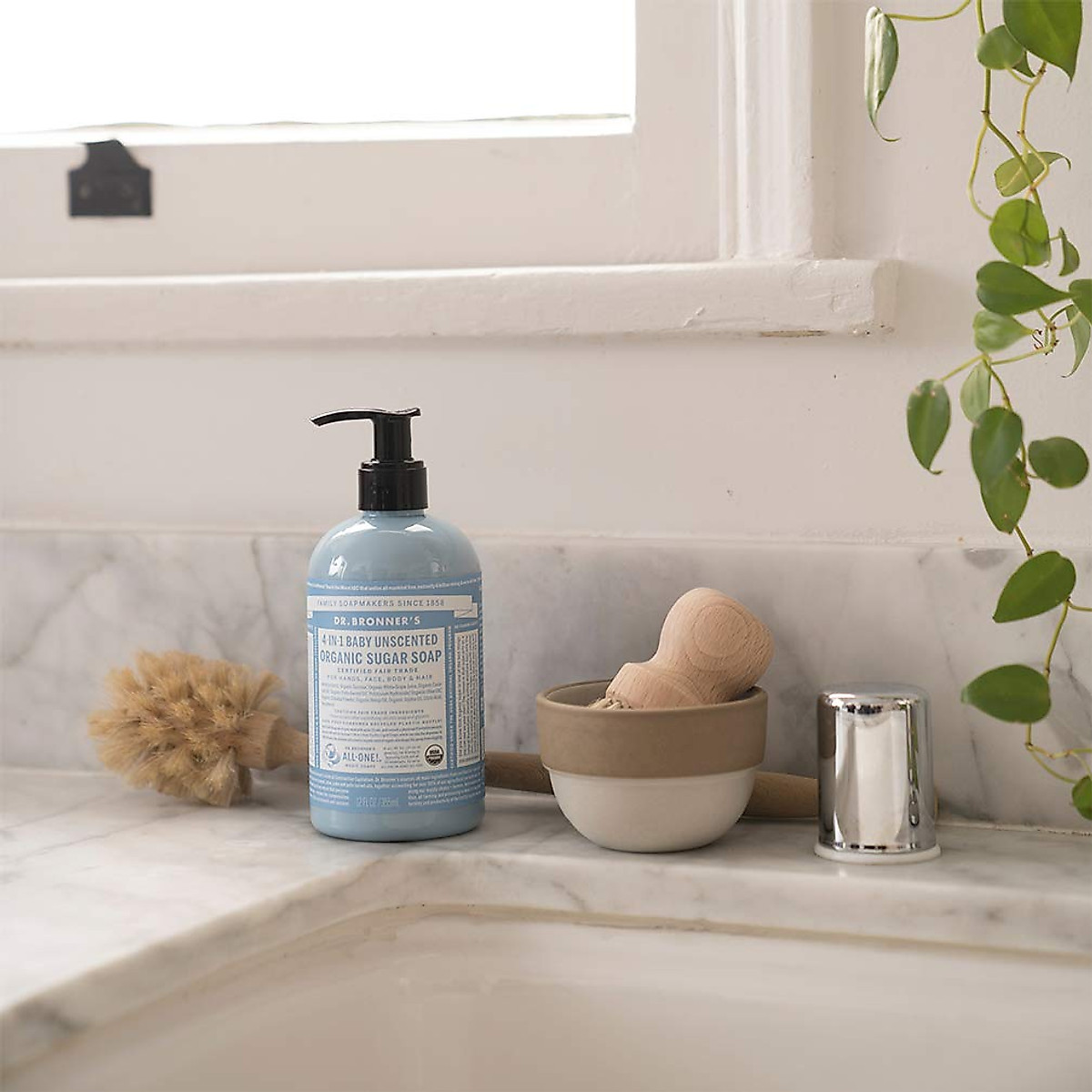 Dr. Bronner’s - Organic Sugar Soap (Baby Unscented, 12 Ounce) - Made with Organic Oils, Sugar and Shikakai Powder, 4-in-1 Use: Hands, Body, Face and Hair, Moisturizes and Nourishes, No Added Fragrance