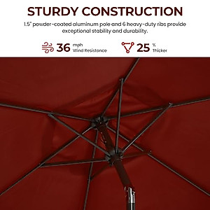 SUNVIVI OUTDOOR 7.5' Outdoor Patio Umbrella, Patio Umbrella, Market Umbrella, Luxury Aluminum Pole Umbrella with Push Button Tilt and Crank, 6 Ribs, Polyester Canopy, Red