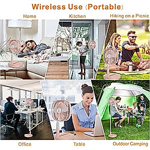 Portable Pedestal Fan - Foldaway Standing Fan Foldable Desk Fan, Wireless Use 7200Mah Rechargeable Battery, Remote Control Telescopic 4 Speed Quiet Timer Fan for Home Kitchen Outdoor Camping (Pink)