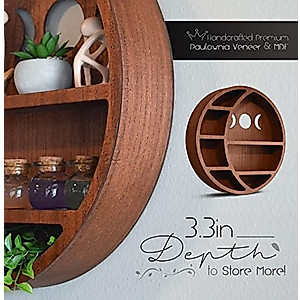 Kuuza Crescent Moon Shelf for Crystals | Moon Phase Shelf | Wooden Moon Shelf | Wall Decoration for Stone Crystals and Essential Oils | Moon Phases Wall Art, Brown, 17 inch x 17 inch x 3.4 inch