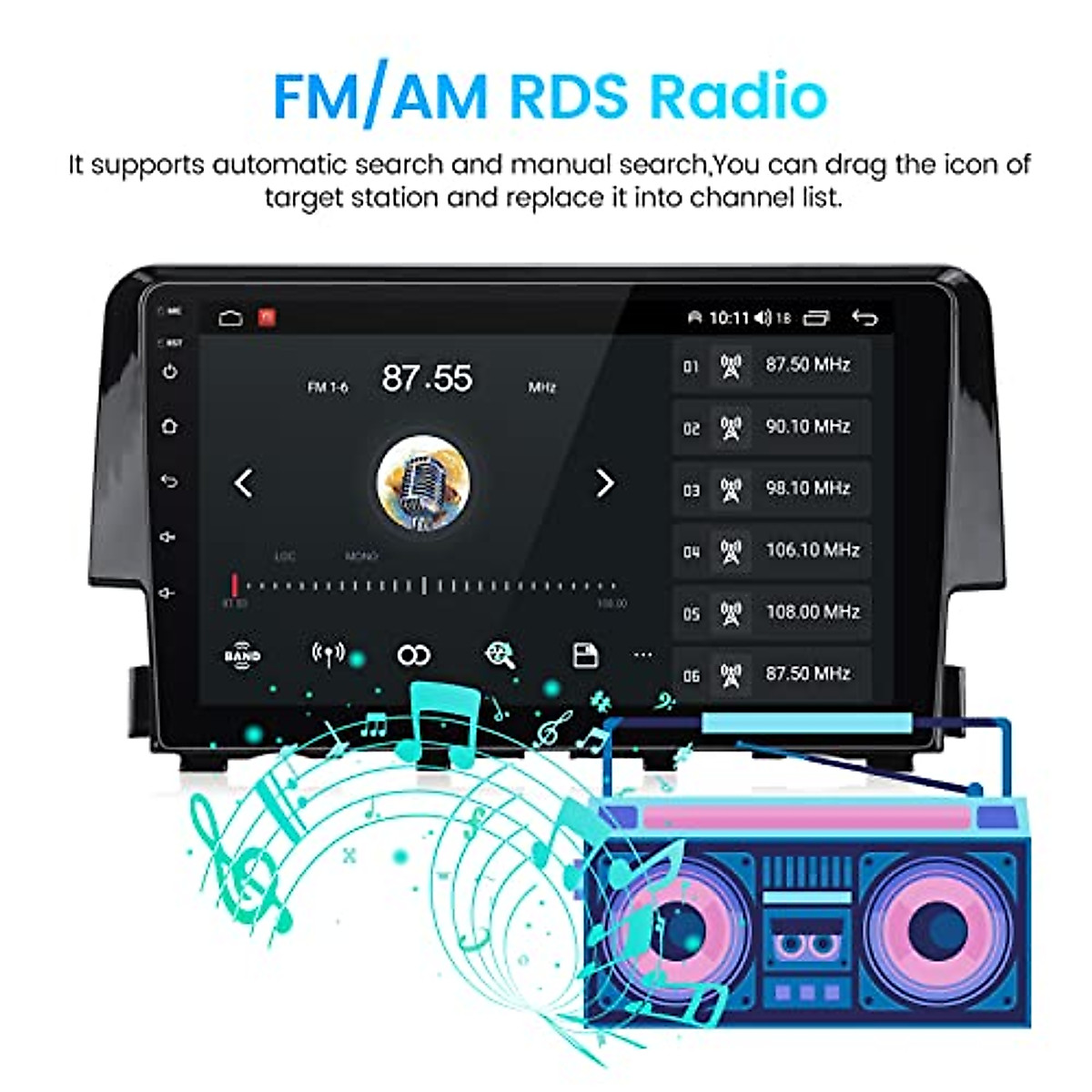 Biorunn Android 11 Car Stereo Radio for Honda Civic 2016 2017 2018 2019 2020,Built-in Car-Play Android Auto GPS Navigation Touch Screen Head Unit, FM AM RDS DSP 4G RAM 64G ROM