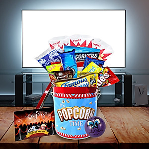 Ultimate Movie Night Gift Basket Snacks, Full-Size candy variety POPCORN LOVER box for Kids and teens, College Students, recovery gift, Family or birthday Gift w/Candy