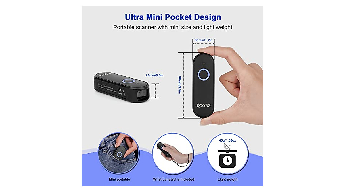 Mini 2D Wireless Barcode Scanner - Portable 1D/2D QR Code Scanner