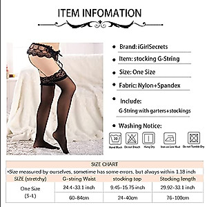 iGirlSecrets Lace Garter Belt Sexy Black Suspenders for Women Lingerie Plus Size with 4 plastic Clips for Stocking (Black)