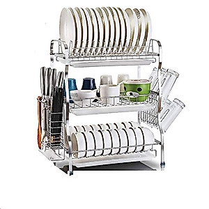 SDGH Dish Rack Kitchen Rack Three-Tier Dish Rack Drain Rack Bowl Storage Box Drying Dish Rack Knife Rack Kitchen Storage Rack