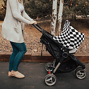 Car Seat Canopy Nursy Cover, Simple Black and White Checkered Flag Multi Use Breastfeeding Scarf for Infant Carseat Canopy, Stroller, Shopping Cart, Highchair