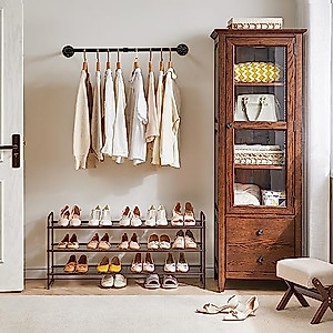 YMYNY Freestanding Shoe Racks, 3 Tiers Stackable & Adjustable Shoe Storage Shelf, Extra Large Capacity Shoe Organizer Stand for 20-24 Pairs, for Entryway, Closet, Bedroom, Brown, 42.9" L, UHXJ302BR