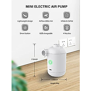Air Mattress Pump,USB Rechargeable Portable Air Pump with 4 Nozzles for Airbed Swimming Pool Floats Inflator Deflator,Outdoor Camping, Air Bed Pool Toy Raft Boat (Whit)