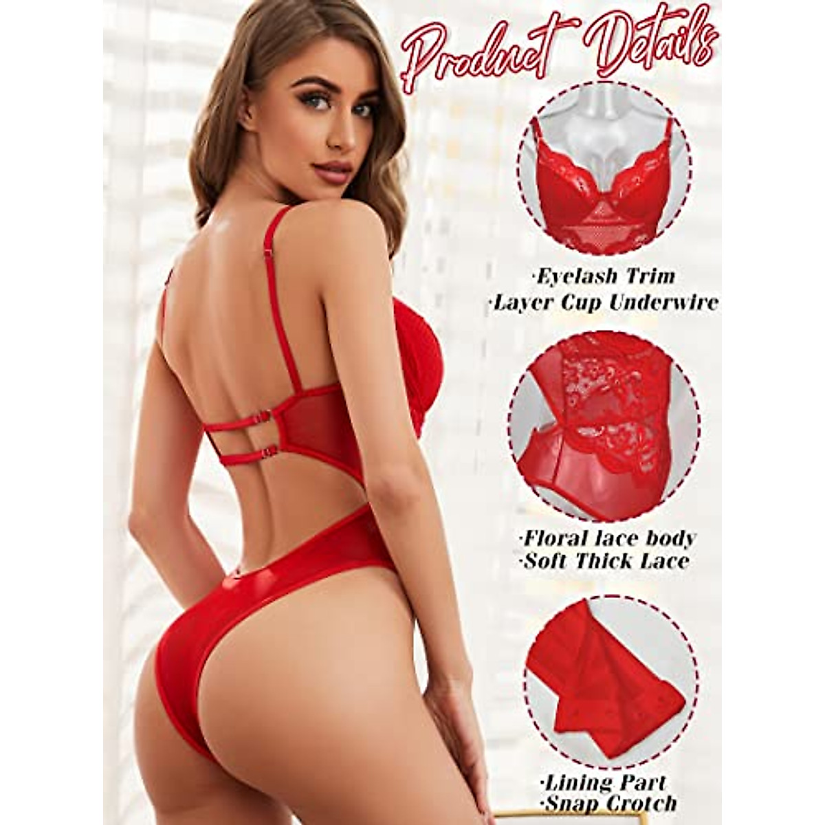 popiv Women Lace Bodysuit Sexy Mesh Teddy Lingerie Cami Bustier Tops Going Out Tank Top