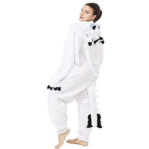 Oiziuzio Animal Unisex Onesie Holloween Cosplay Costume Dragon Pajamas for Adult Women Men White XL
