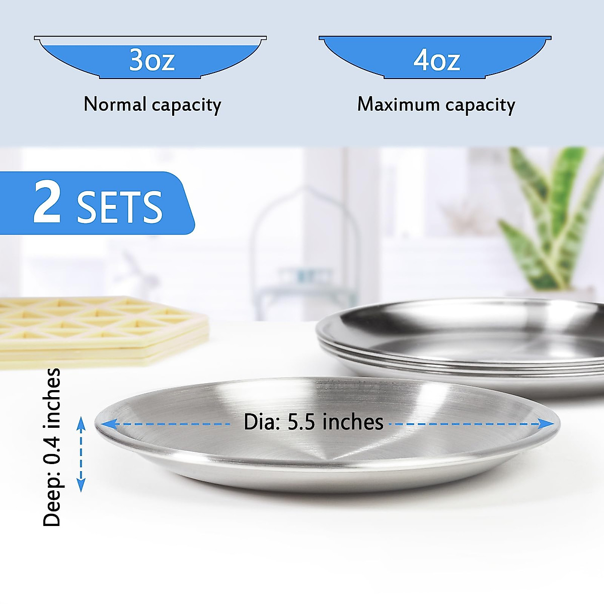 Stainless Steel Cat Dishes for Food and Water Bowls for Kittens and Baby Cats Small Pets Relief of Whisker Fatigue -2 Sets Shallow Style
