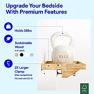 BedShelfie Bedside Shelf for Bunk Bed & Top Bunk, College Dorm Room Essentials, Loft Bed Accessories, Clip On Nightstand Snack Organizer, Bed Side Table Tray Shelfie Storage - Original Natural Wood