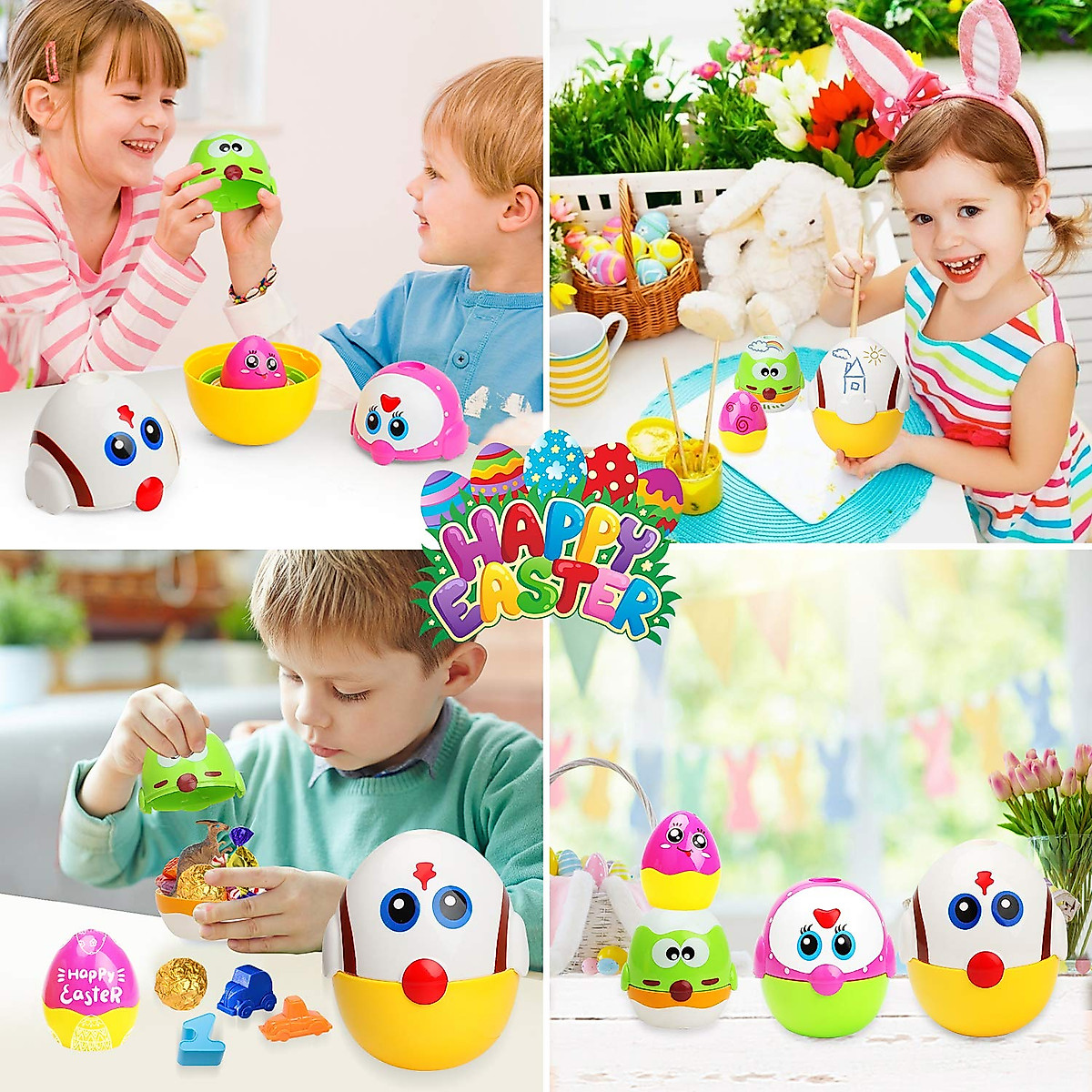 Easter Egg Toys for Toddler, 8 Pcs Nesting & Stacking Chicks Matching Toys for 18 months, 2, 3+ Yr Old, Plastic Eggs Fillable, Easter Basket Stuffers, Gift for Girl Boy Easter Party Favor, Easter Hunt