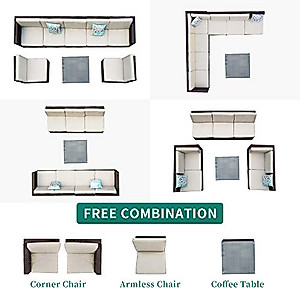 YITAHOME 8 Piece Outdoor Patio Furniture Sets, Garden Conversation Wicker Sofa Set, and Patio Sectional Furniture Sofa Set with Coffee Table and Cushion for Lawn, Backyard, and Poolside, Brown