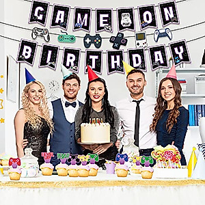 Video Game Birthday Party Decorations, Game On Birthday Party Supplies for Boys and Girls, Purple Gaming Themed Party Supplies, 52 Piece Gamer Birthday Decorations for Game Fans (Purple)