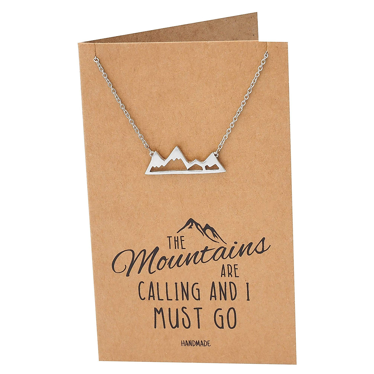 Quan Jewelry Mountain Pendant Necklace for Men and Women, Adventure and Outdoor Lovers, Mountains Jewelry Gift with Greeting Card