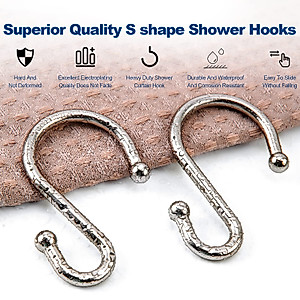 TOPROD Shower Curtain Hooks Rings, Stainless Steel S Shaped Shower Hooks Rust Proof, Shower Curtain Hangers for Shower Curtain, Kitchen, Wardrobe & Garden, Brushed Nickel, Set of 12