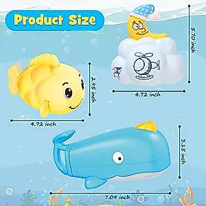 Bath Toys for Toddlers, 3 Pcs Baby Bath Toys - Wind-up Fish Bathtub Set, Spray Water Cloud & Hand-Pull Whale - Water Gun Bath Birthday Gifts for Kids