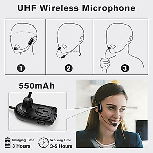 Voice Amplifier, SHIDU Wireless Voice Amplifier 10W Rechargeable Portable PA System Speaker with UHF Wireless Microphone Headset Support MP3 Play for Teachers, Yoga, Tour Guides, Outdoor Trainers