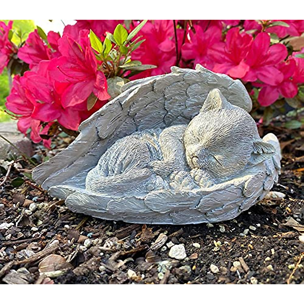 AuldHome Angel Cat Memorial Statue, Garden Resin Sleeping Cat Ornament