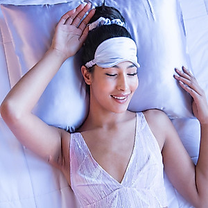 KISMETICS - Vegan Silk Sleep Set, Silky Pillowcase with Large Scrunchie and Eye Mask for Hair and Skin, Self Care Essential Satin Night Routine Kit (Purple Color)