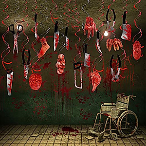 Scary Halloween Decorations Blood Weapon Hanging Swirl , Fake Scary Broken Blood Hands and Feet Broken Body Parts Foil Swirl for Haunted House Halloween Vampire Zombie Party Supplies, 30 Count