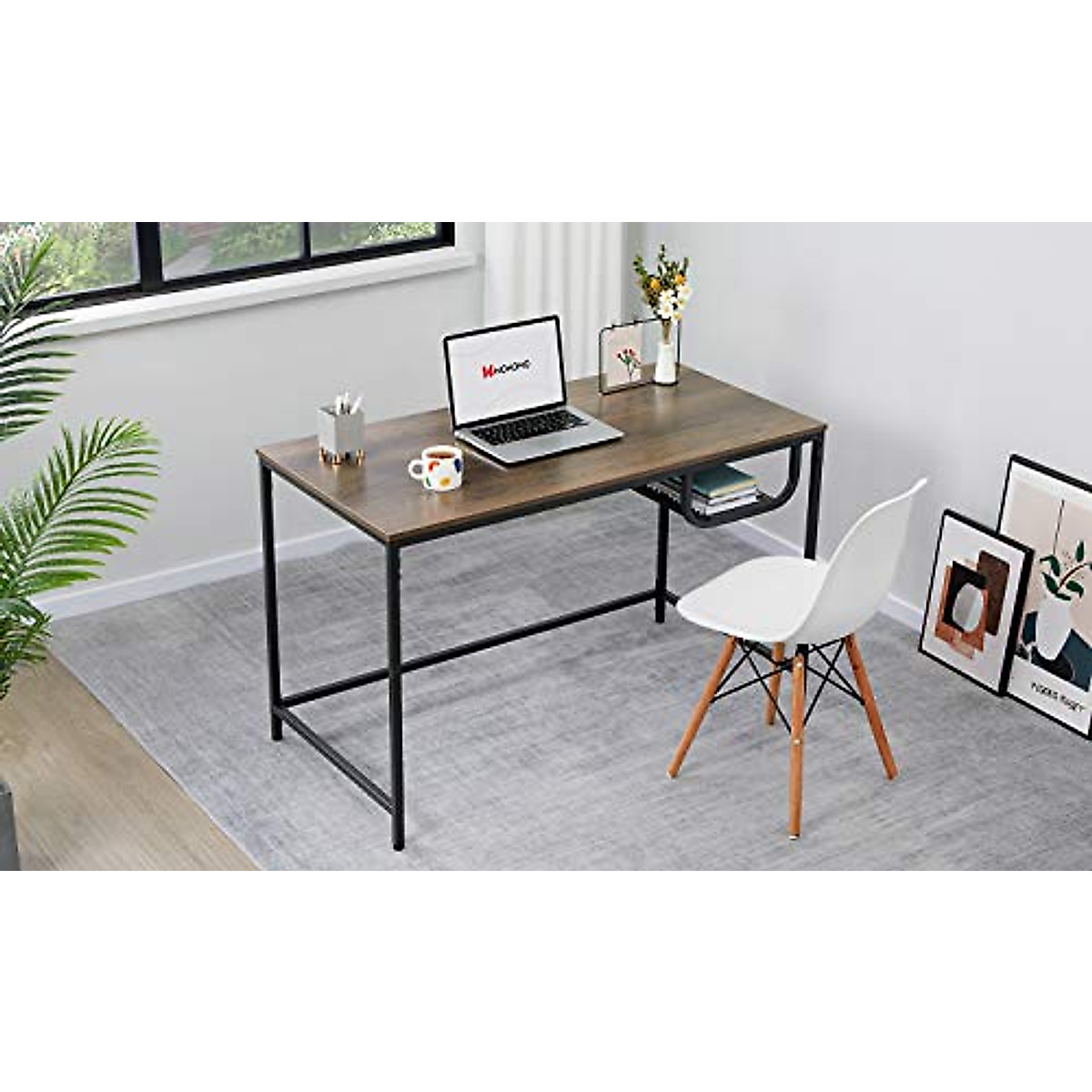 WOHOMO Computer Desk 47 Inch Easy Assembly Desk with Shelves Study Writing Table Simple Modern Home Office Desk, Walnut