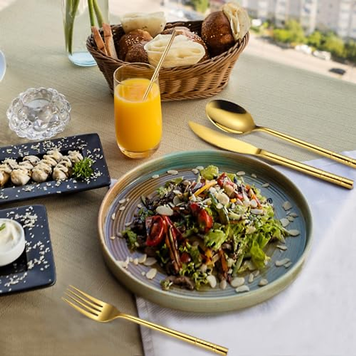 AARAINBOW Portable Travel Utensils with Case, 3 Pcs Heavy Duty Stainless Steel Cutlery Set Reusable Flatware Personal Silverware Set Include Fork Spoon Knife for Office Camping Picnic (Golden)