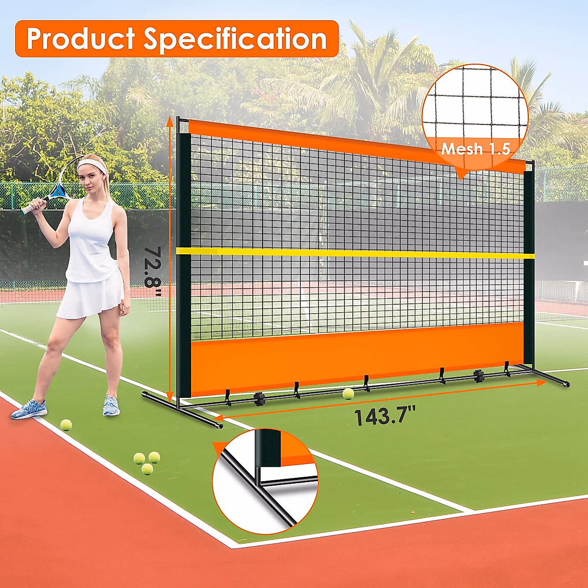 Tennis Rebound Practice Wall - 12ft x 6ft Rebounder Net for Tennis & Racquet Sports Ball & Pickleball, Tennis Backboard Net for Tennis Court Backyard and Indoor & Outdoor Training